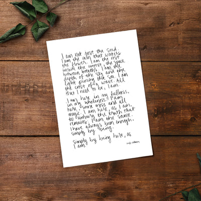 I Am Enough Hand Lettered Affirmation And Poetry Art Print– Healing Brave